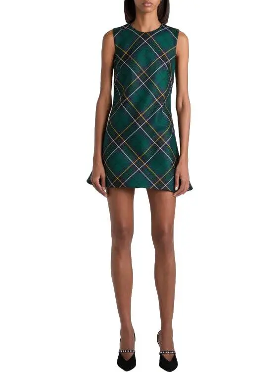 Alexander McQueen Tartan Wool Mini Shift Dress - Navy/green/yellow