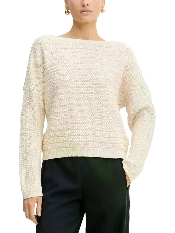BOSS Ribbed Boat-neck Sweater - White