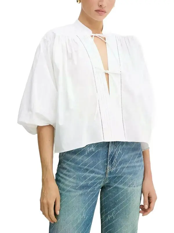 BOSS Balloon-sleeve Tie Blouse - White
