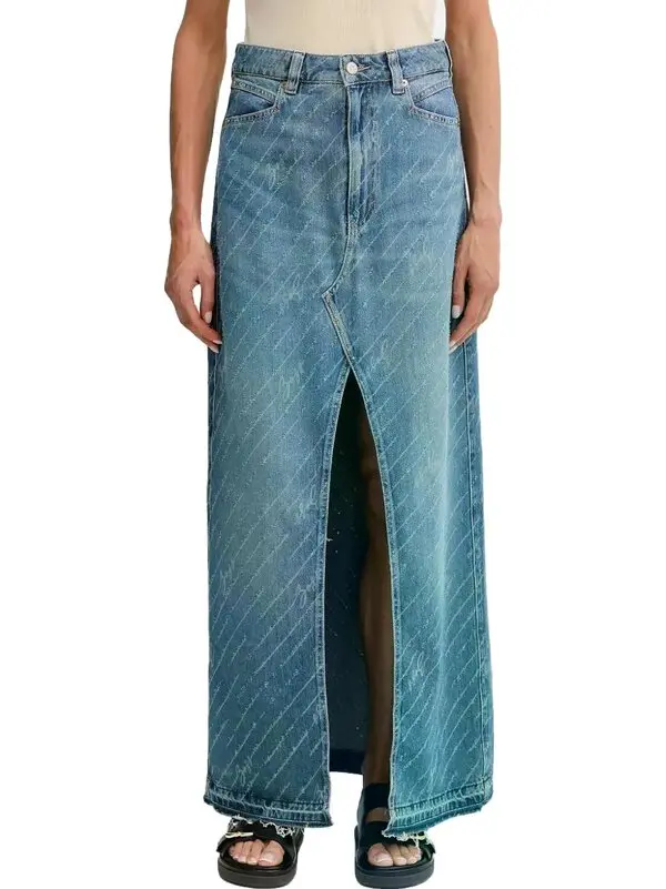 BOSS Distressed Denim Maxi Skirt - Blue