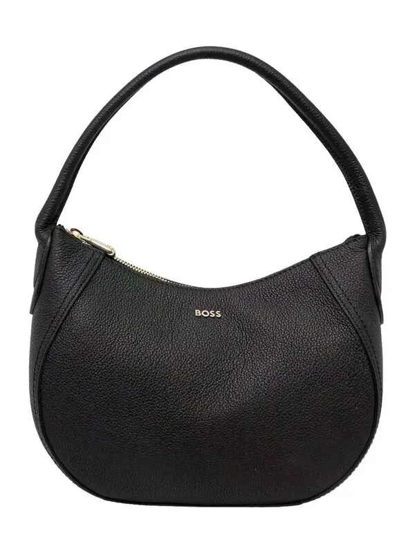 BOSS Curved Leather Tote Bag - Black