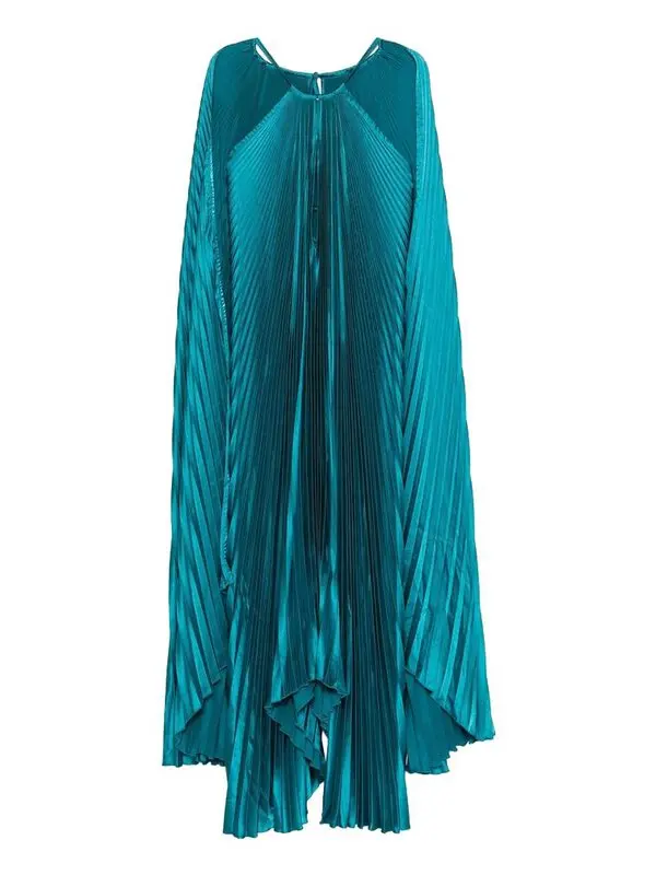 L'IDEE Pleated Cape Sleeve Dress - Blue