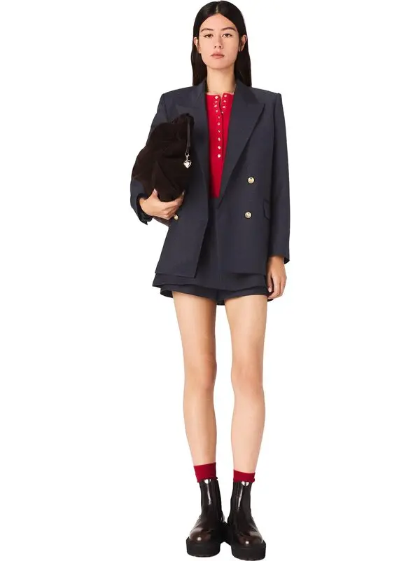 Maje Polyester Suit Jacket With Gold Buttons - Navy