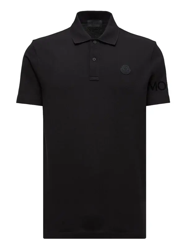 Moncler Logo Cotton Piquet Polo Shirt - Black