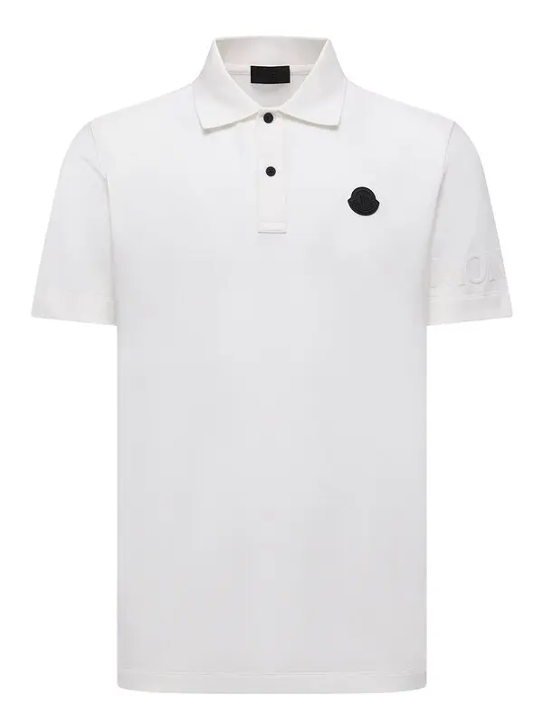 Moncler Logo Cotton Piquet Polo Shirt - White