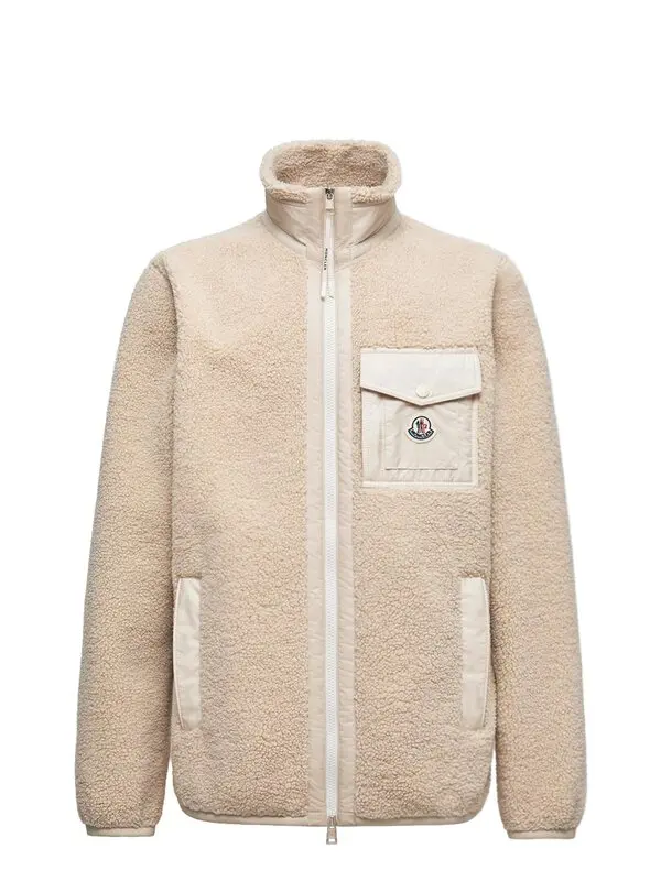 Moncler Teddy Zip-up Sweatshirt With Pocket - Beige