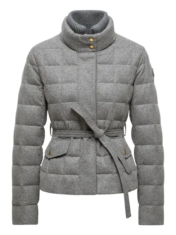 Moncler Bussettes Wool Blend Belted Down Jacket - Grey