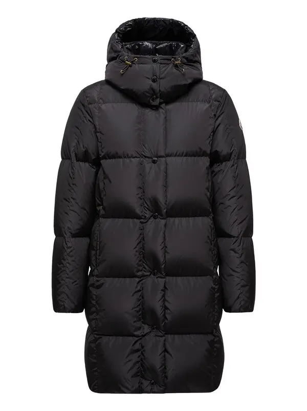 Moncler Litte Square-quilted Hooded Long Down Jacket - Black