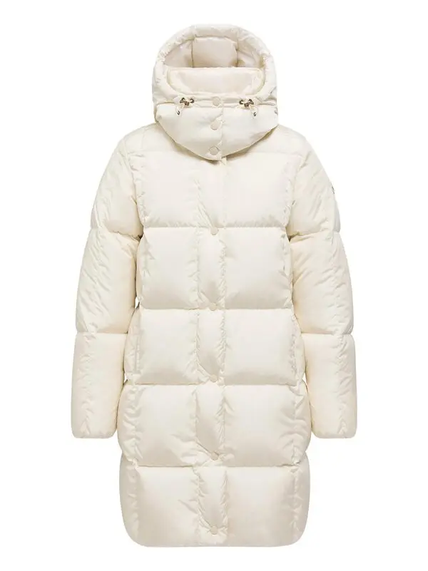 Moncler Litte Square-quilted Hooded Long Down Jacket - White