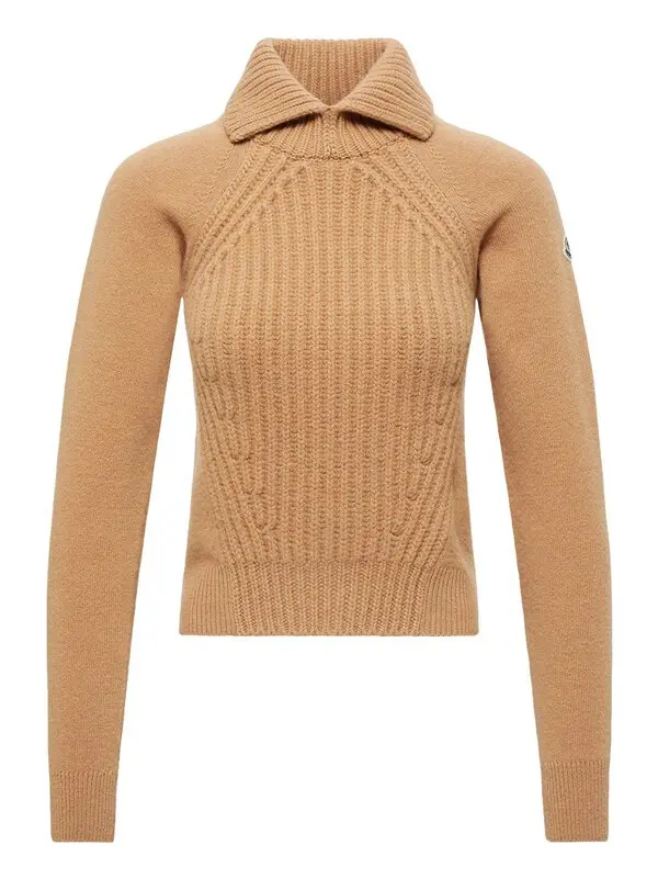 Moncler High Collar Wool And Cashmere Sweater - Beige