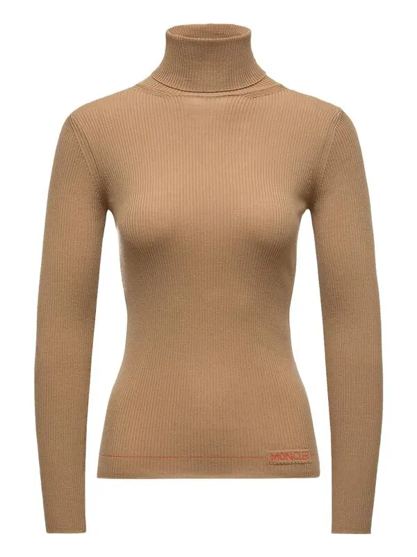 Moncler Logo Wool Turtleneck Sweater - Beige