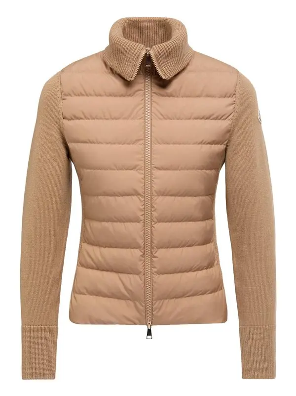 Moncler Padded Wool Zip-up Cardigan - Beige