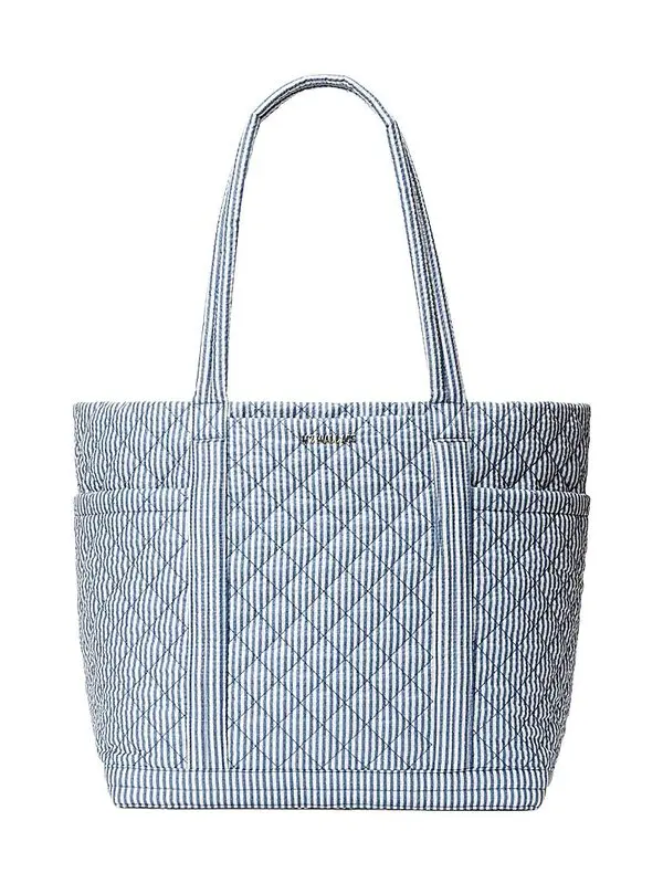 Mz Wallace Large Empire Tote - Blue Seersucker/silver