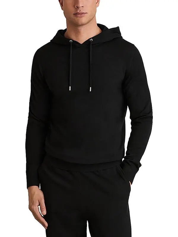 REISS Merino Wool Hoodie - Black
