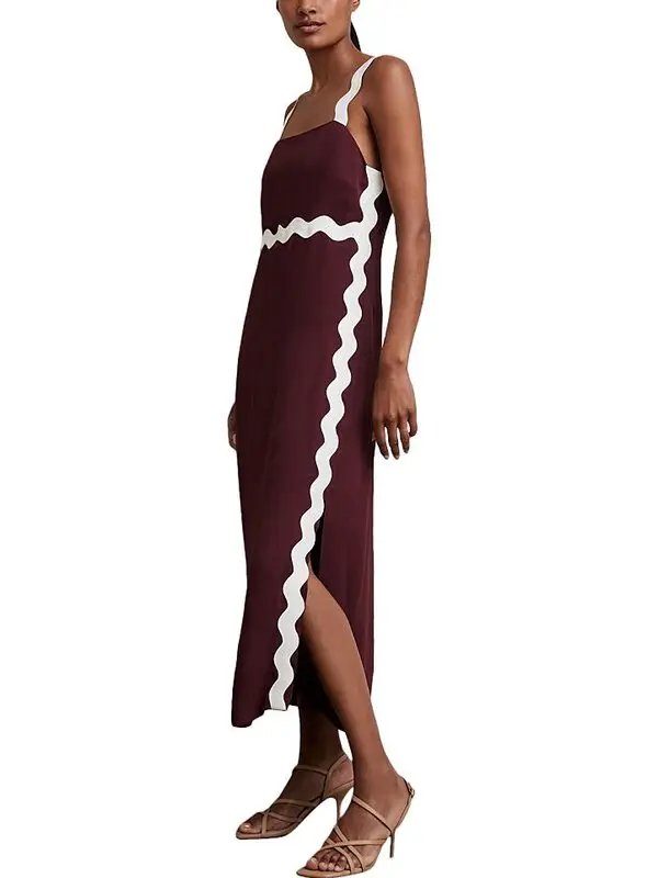 REISS Asher Wave Craft Midi Dress - Burgundy