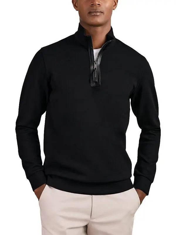 REISS Interlock Quarter Zip Sweater - Black
