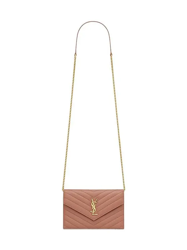 Saint Laurent Cassandre Envelope Chain Wallet - Barely Pink Lambskin/gold