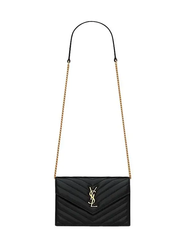 Saint Laurent Cassandre Envelope Chain Wallet - Black