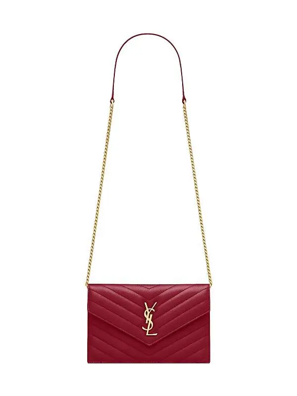 Saint Laurent Cassandre Envelope Chain Wallet - Deeply Red