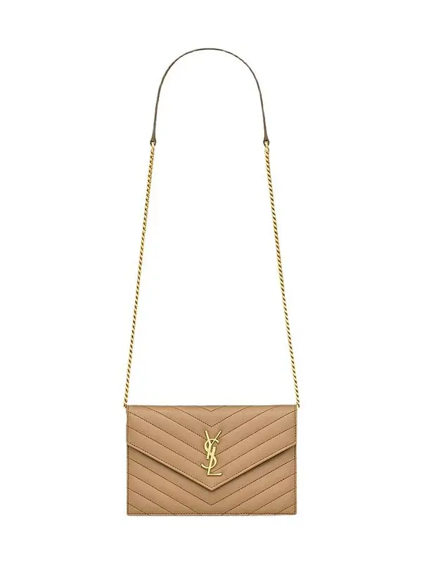 Saint Laurent Cassandre Envelope Chain Wallet - Natural Tan