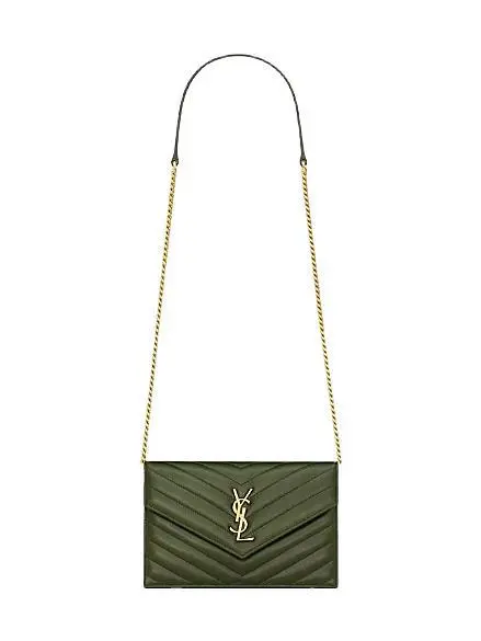 Saint Laurent Cassandre Envelope Chain Wallet - Olive Wood