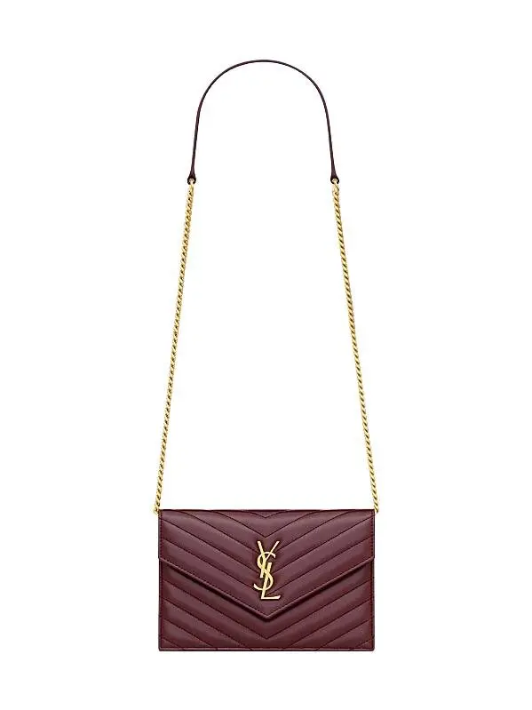 Saint Laurent Cassandre Envelope Chain Wallet - Rouge Cabernet