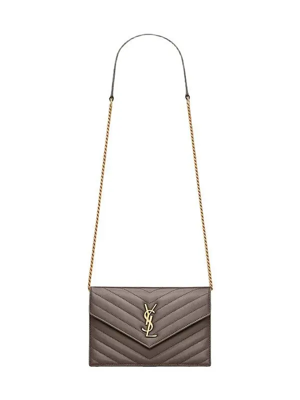 Saint Laurent Cassandre Envelope Chain Wallet - Urban Grey Lambskin/gold