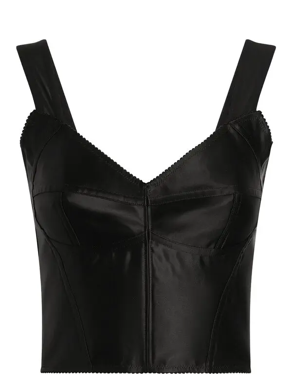 Dolce & Gabbana Elastic Satin Corset Top - Black
