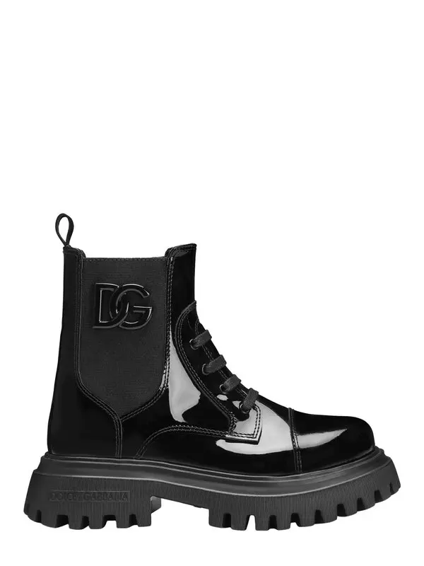 Dolce & Gabbana Patent Leather Ankle Boots With Elastic - Black