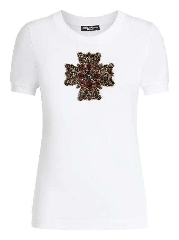 Dolce & Gabbana T-shirt With Swarovski Cross - White