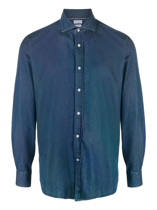Brunello Cucinelli Long-sleeved Cotton Shirt - Blue