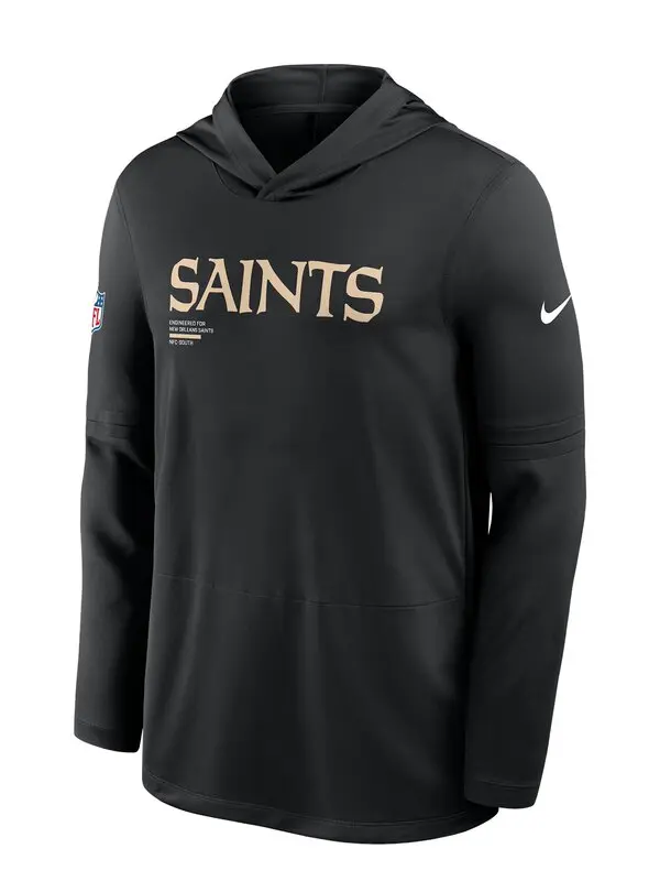 Nike New Orleans Saints Pure Fury Sideline Dri-fit Nfl Long-sleeve Hooded Top - Black