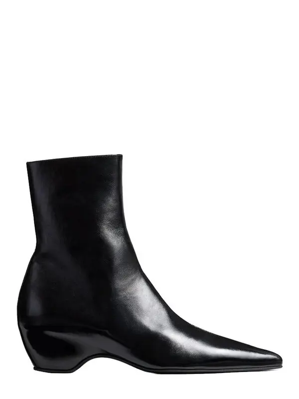 Khaite Sybil Glazed Leather Ankle Boot - Black
