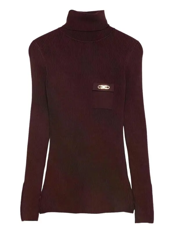 Elisabetta Franchi Ribbed Turtleneck Top - Purple