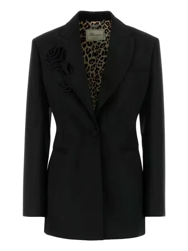 Blumarine Rose-embellished Wool Blazer - Black