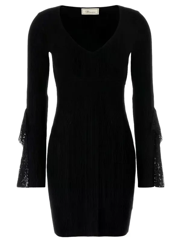 Blumarine Lace-detail Ribbed-knit Mini Dress - Black