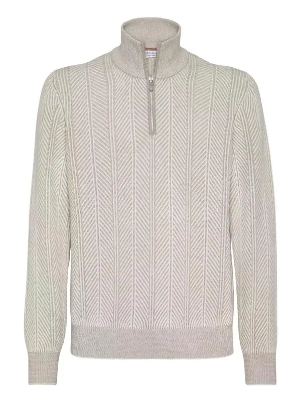 Brunello Cucinelli Herringbone Half-zip Sweater - Neutrals