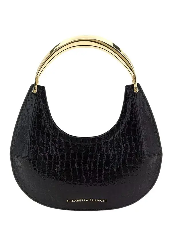 Elisabetta Franchi Crocodile-print Half-moon Shoulder Bag - Black