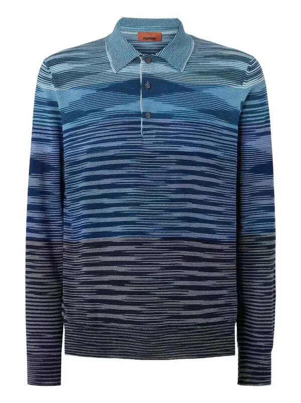 Missoni Striped Long-sleeved Polo Shirt - Blue