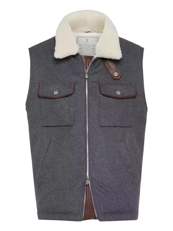Brunello Cucinelli Shearling-collar Wool Vest - Grey