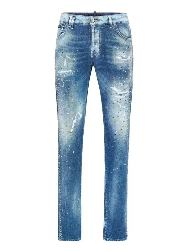 Philipp Plein Studded Distressed Jeans - Blue