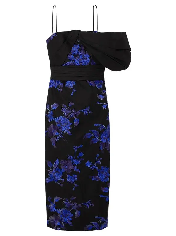 Erdem One-shoulder Embroidered Cotton-faille Midi Dress - Black