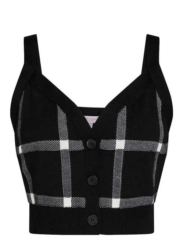 Carolina Herrera Cropped Checked Wool-blend Top - Black