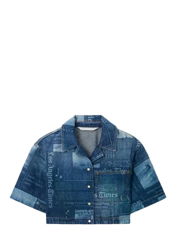 Palm Angels Newspaper-print Cropped Top - Blue
