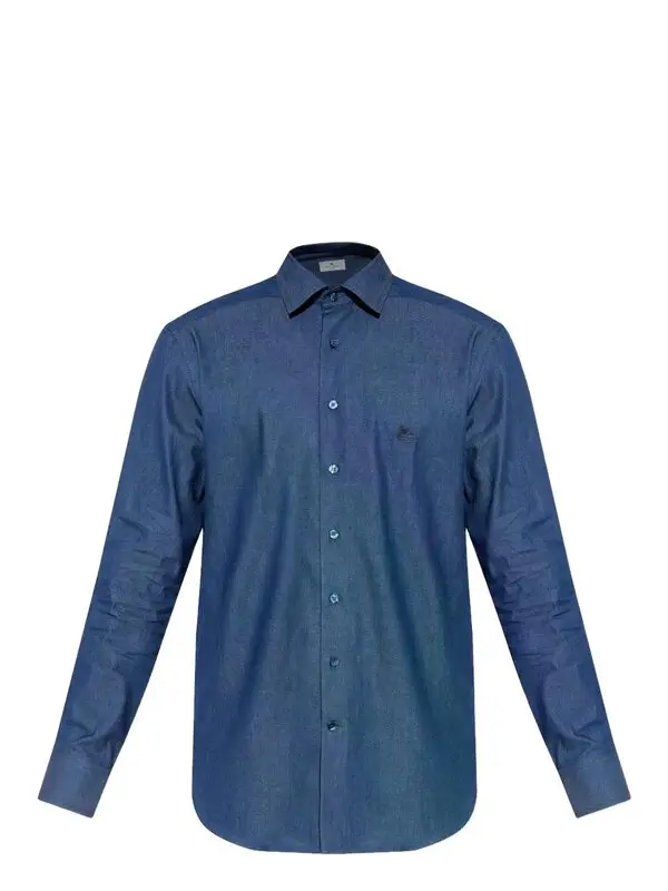 Etro Embroidered-logo Cotton Shirt - Blue
