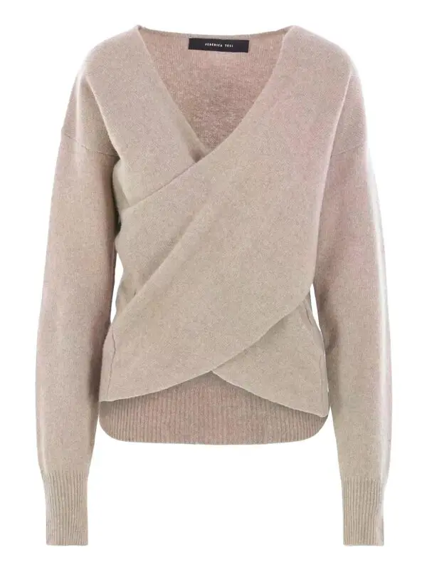 Federica Tosi V-neck Wrap-front Knit Sweater - Neutrals