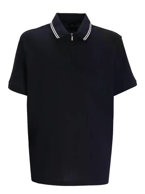 Armani Exchange Zip-neck Cotton Polo Shirt - Black