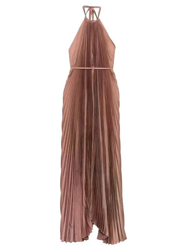 L'IDEE Pleated Halterneck Gown - Brown