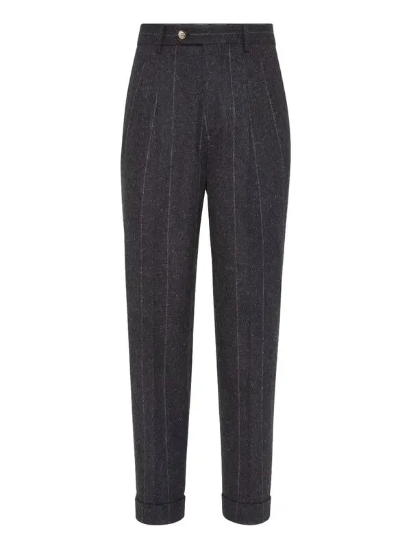 Brunello Cucinelli Pinstripe Pleated Trousers - Grey