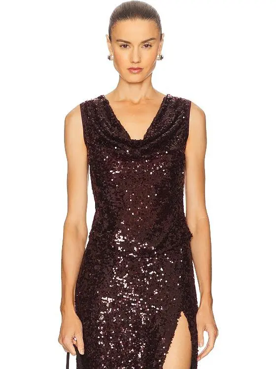 Lapointe Sequin Cowl Neck Top - Wine